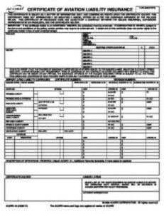 ACORD 20 CERTIFICATE OF AVIATION LIABILITY INSURANCE (FORM) - EK Insurance